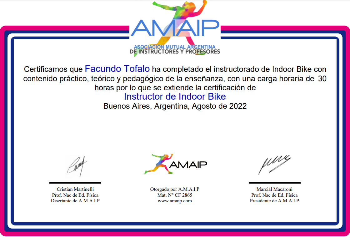 Amaip Profesores - Instructorado de Indoor Bike (campus virtual)